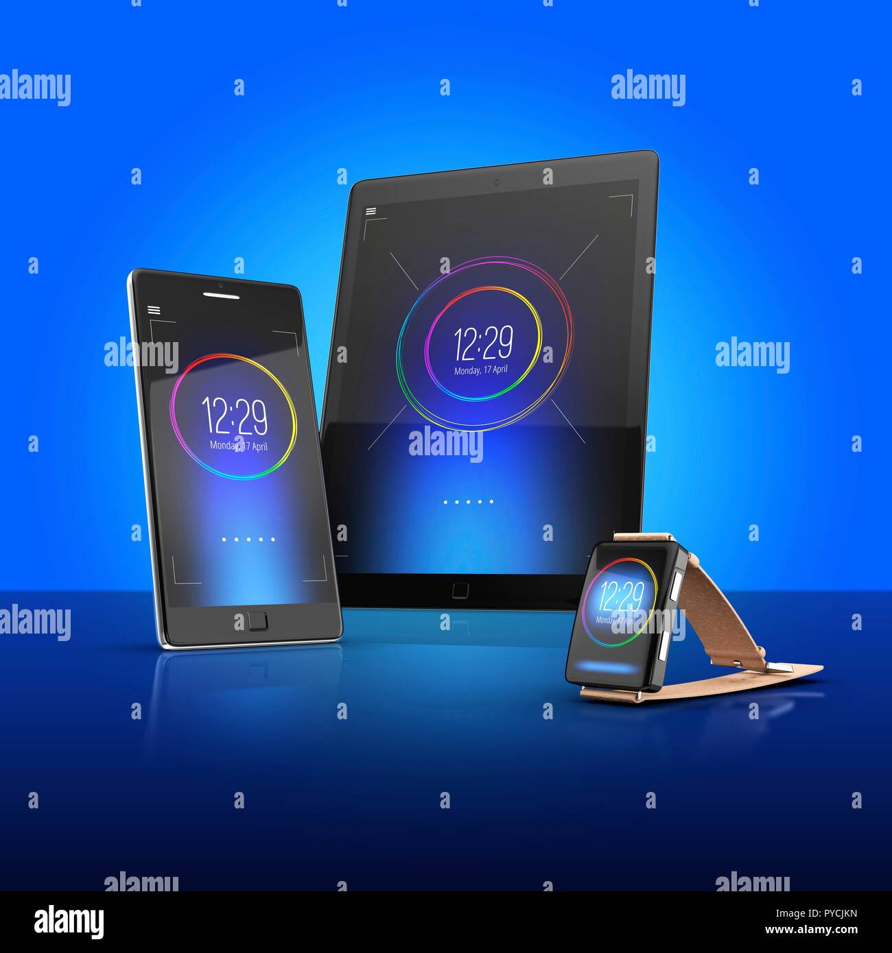 Smartphone, tablet and smartwatch, illustration Stock Photo - Alamy
