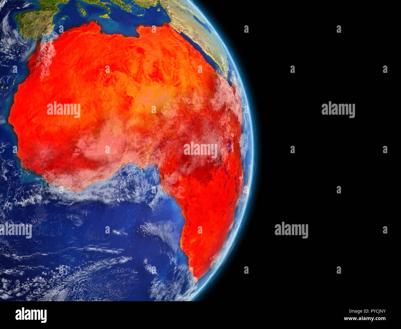 Africa on planet Earth with highly detailed planet surface and clouds ...