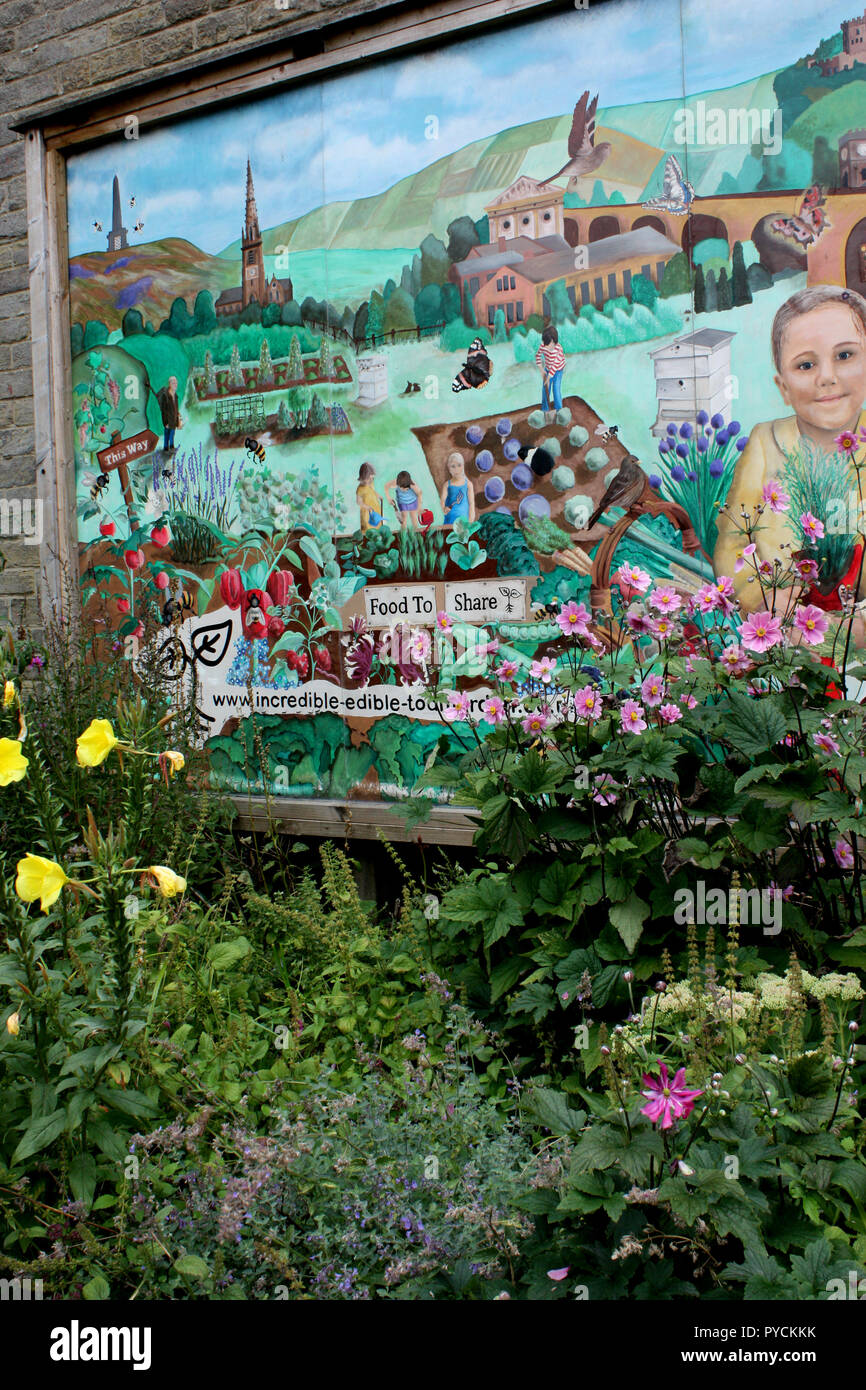The Incredible Edible mural by the Rochdale Canal in Todmorden, West ...