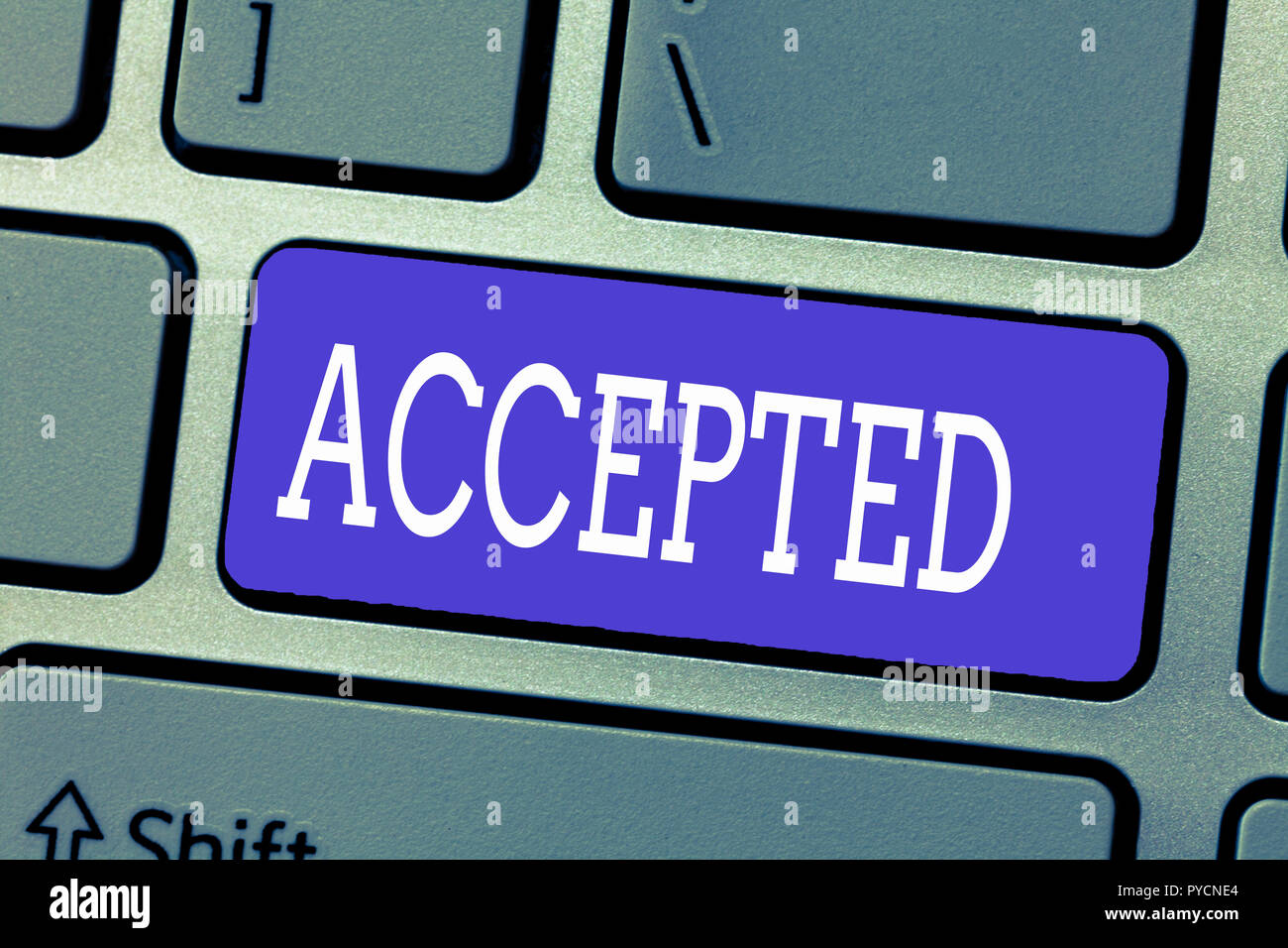 Handwriting text Accepted. Concept meaning Agree to do or give ...