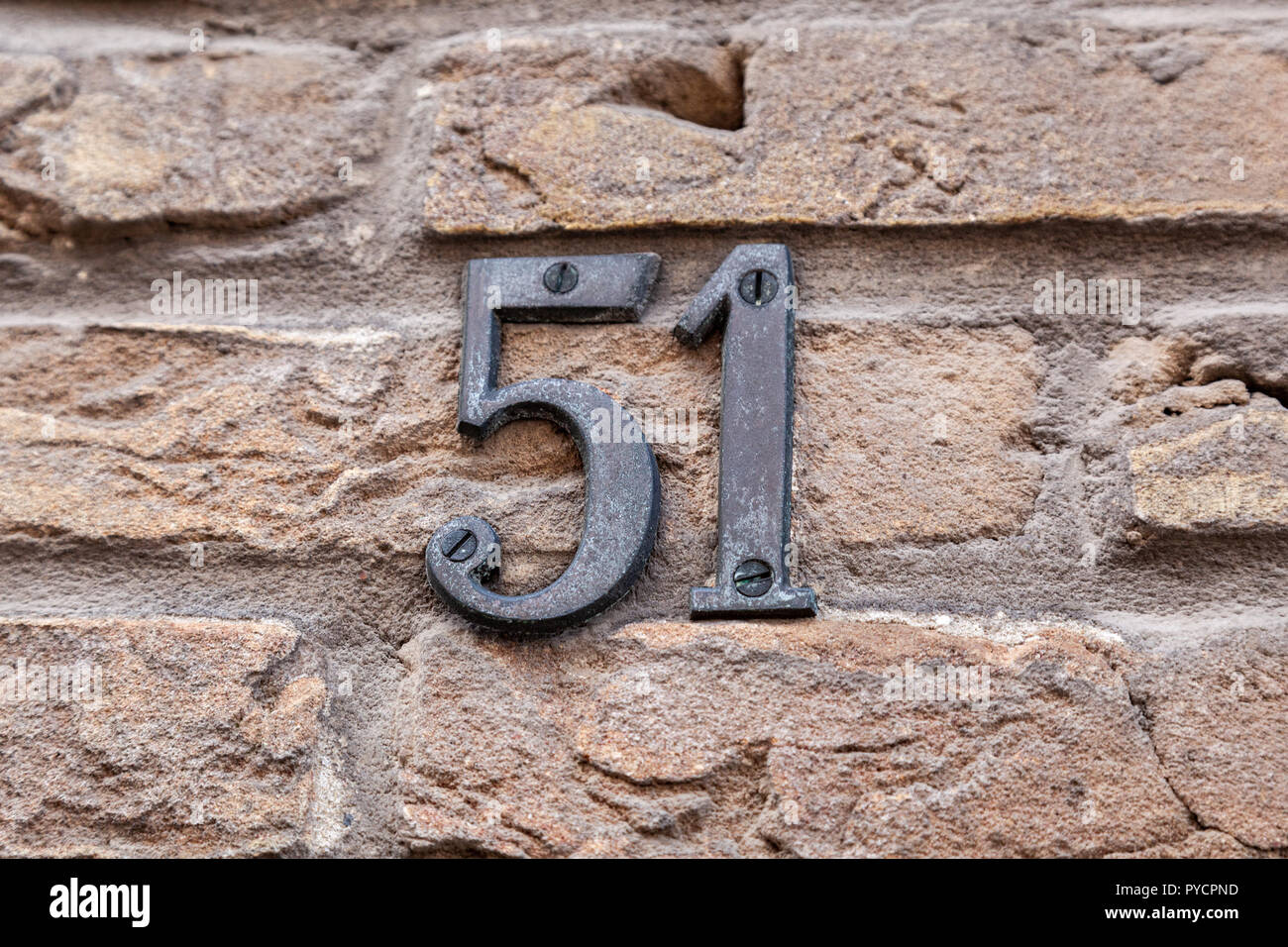 House number fifty-one 51 in designer font in cast polished metal ...