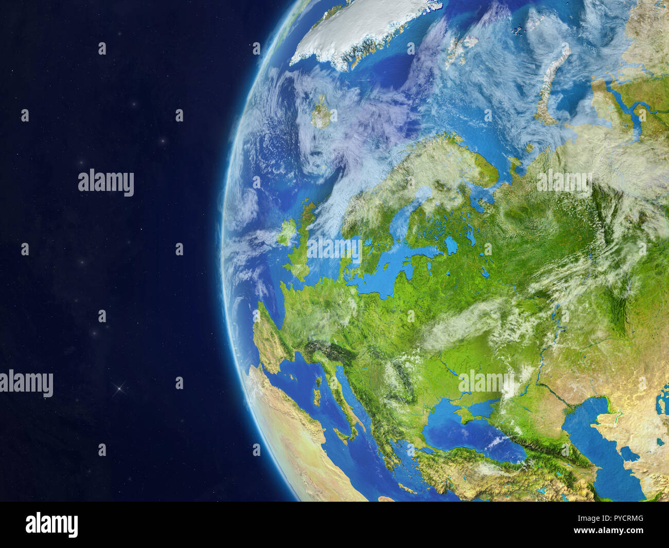 Europe from space on beautiful model of planet Earth with very detailed ...