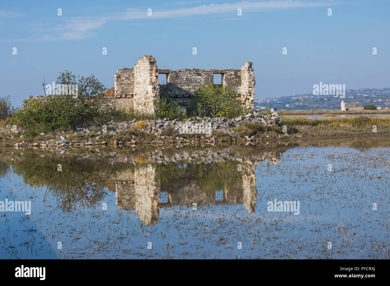 Abandoned salt-pan house at Secovlje Salina Nature Park, Slovenia Stock ...