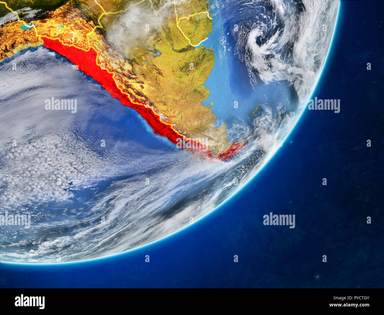 Chile on model of planet Earth with country borders and very detailed ...
