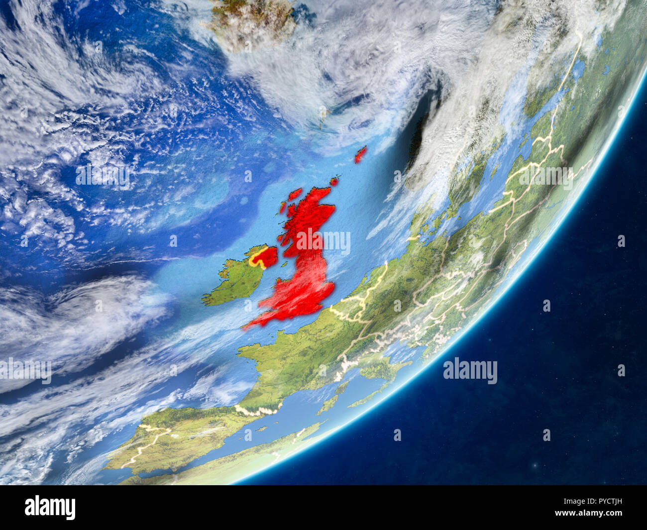 United Kingdom on model of planet Earth with country borders and very ...