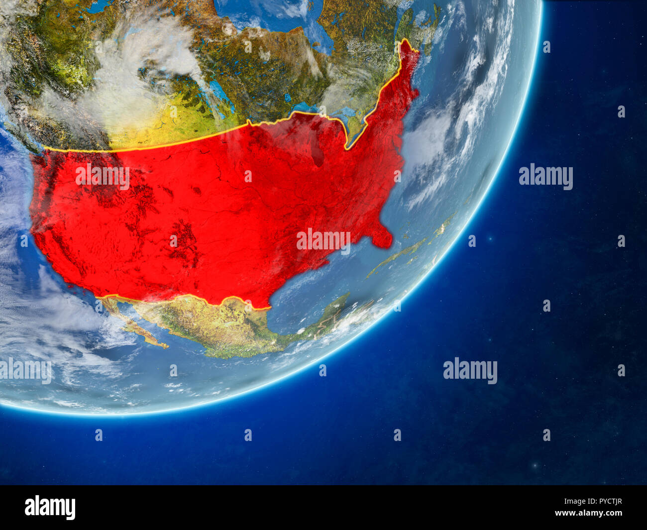 USA on model of planet Earth with country borders and very detailed ...