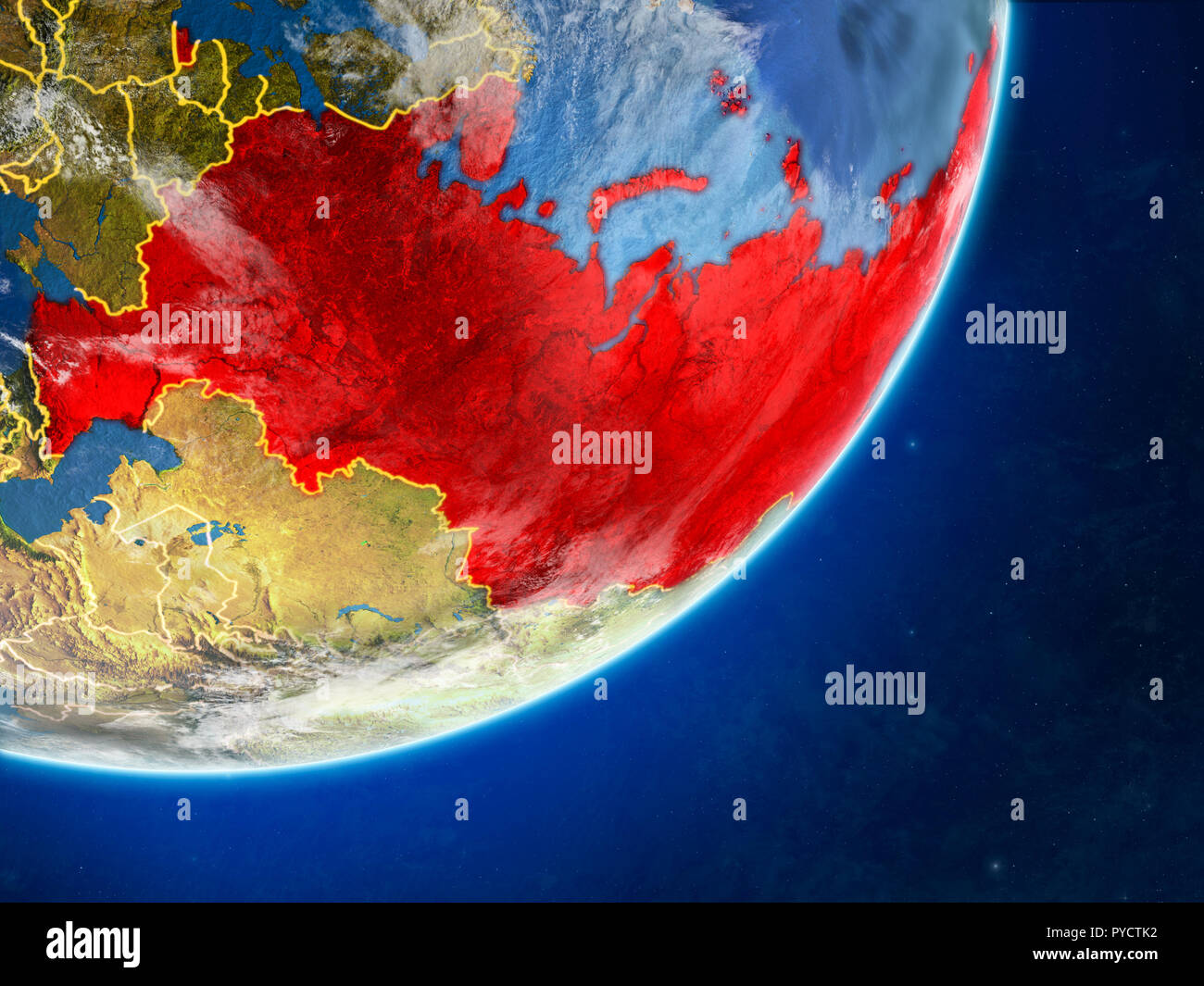 Russia on model of planet Earth with country borders and very detailed ...