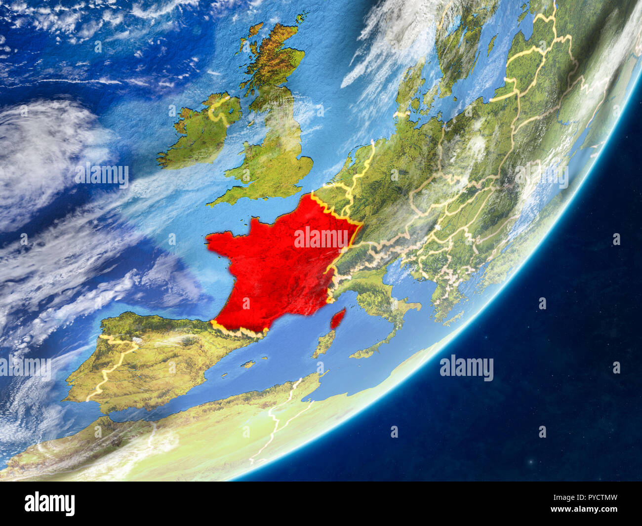 France on model of planet Earth with country borders and very detailed ...