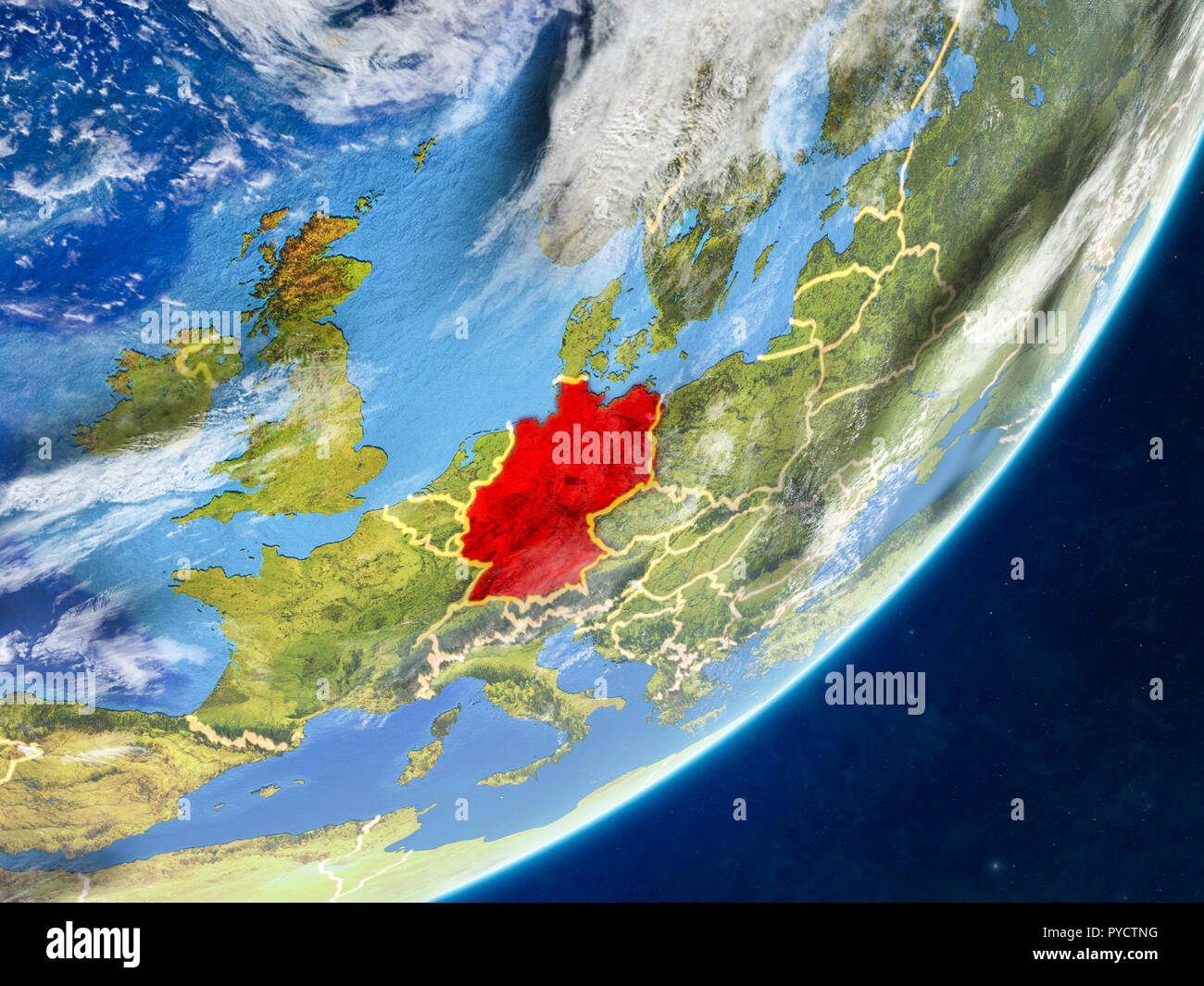 Germany on model of planet Earth with country borders and very detailed ...