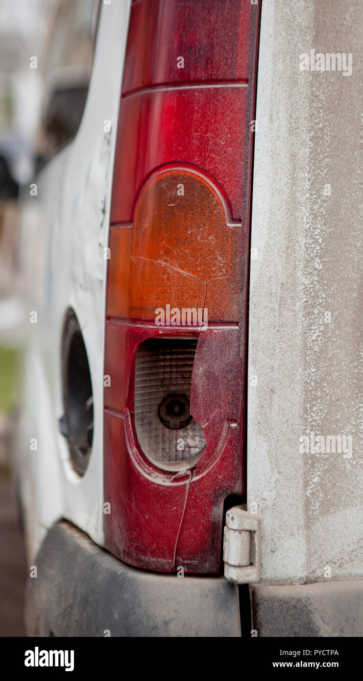 broken rear lamp by car, before repairing the car Stock Photo - Alamy