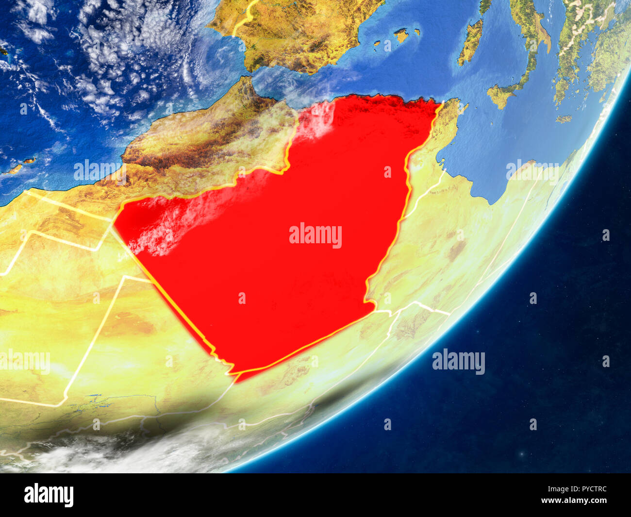 Algeria on model of planet Earth with country borders and very detailed ...