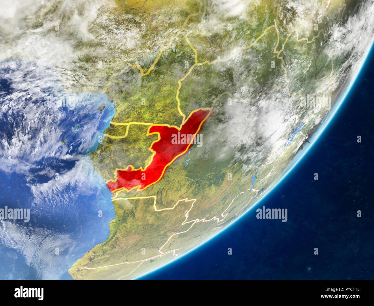 Congo on model of planet Earth with country borders and very detailed ...