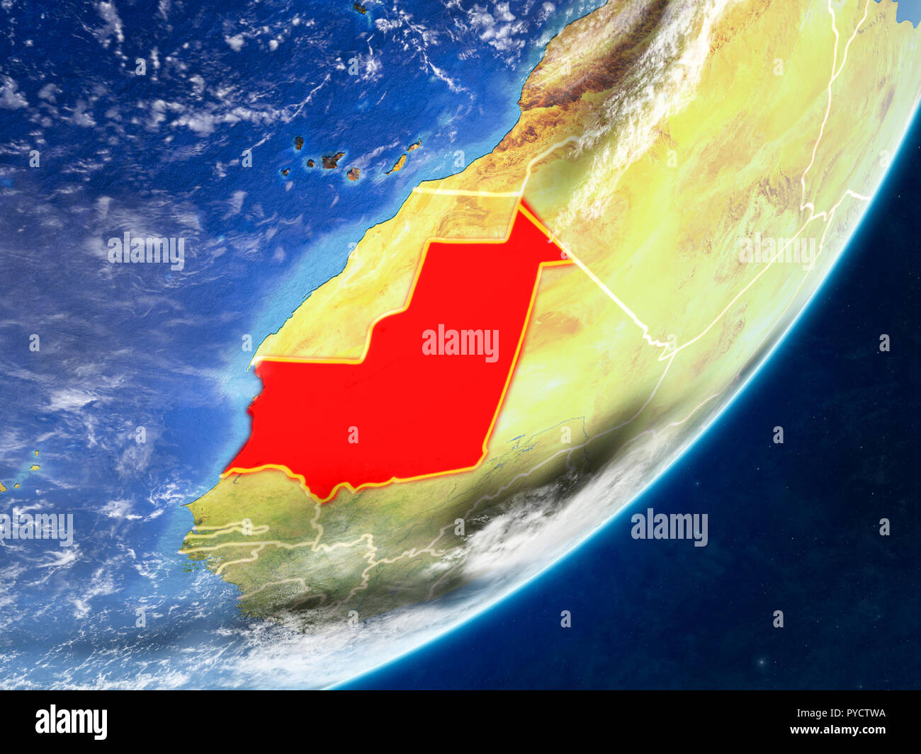 Mauritania on model of planet Earth with country borders and very ...