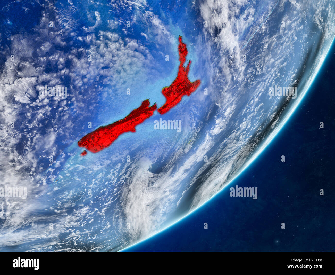 New Zealand on model of planet Earth with country borders and very ...