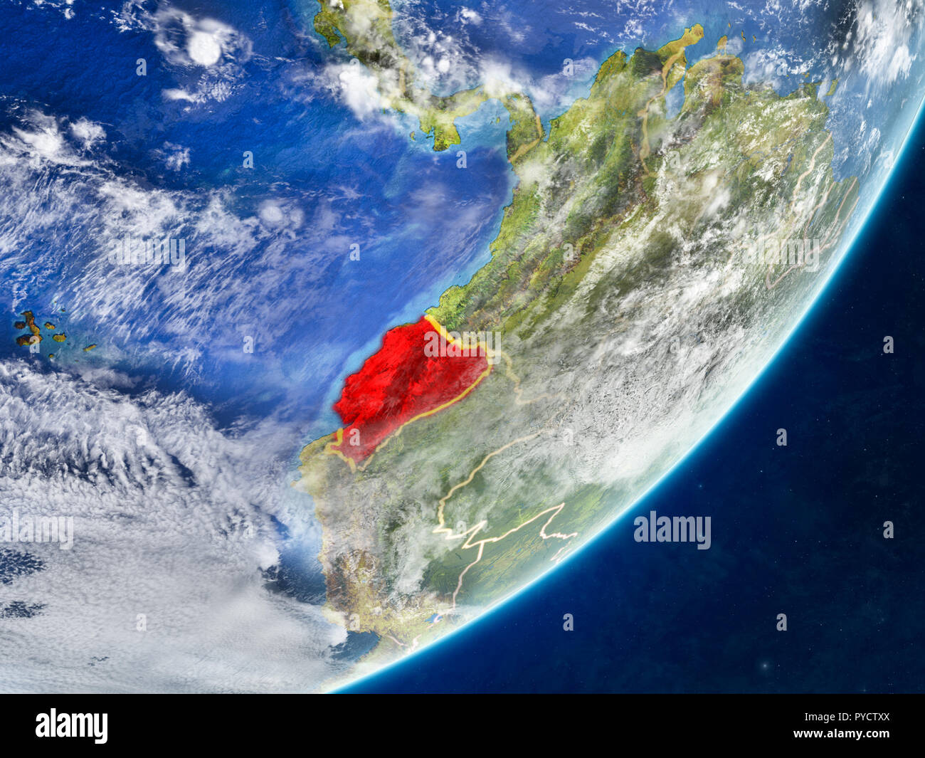Ecuador on model of planet Earth with country borders and very detailed ...