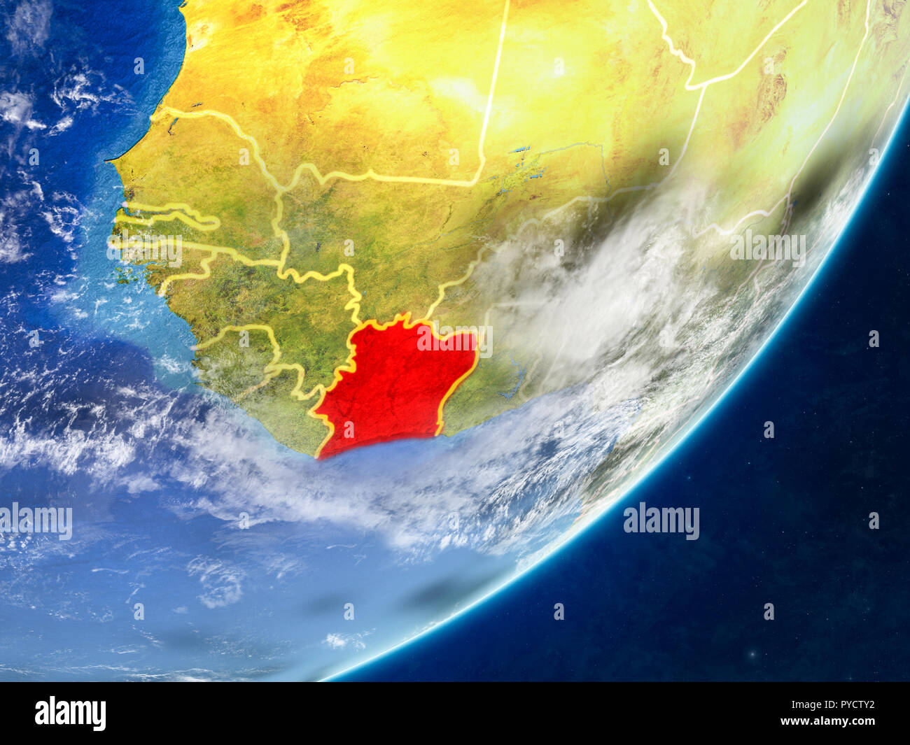Ivory Coast on model of planet Earth with country borders and very ...