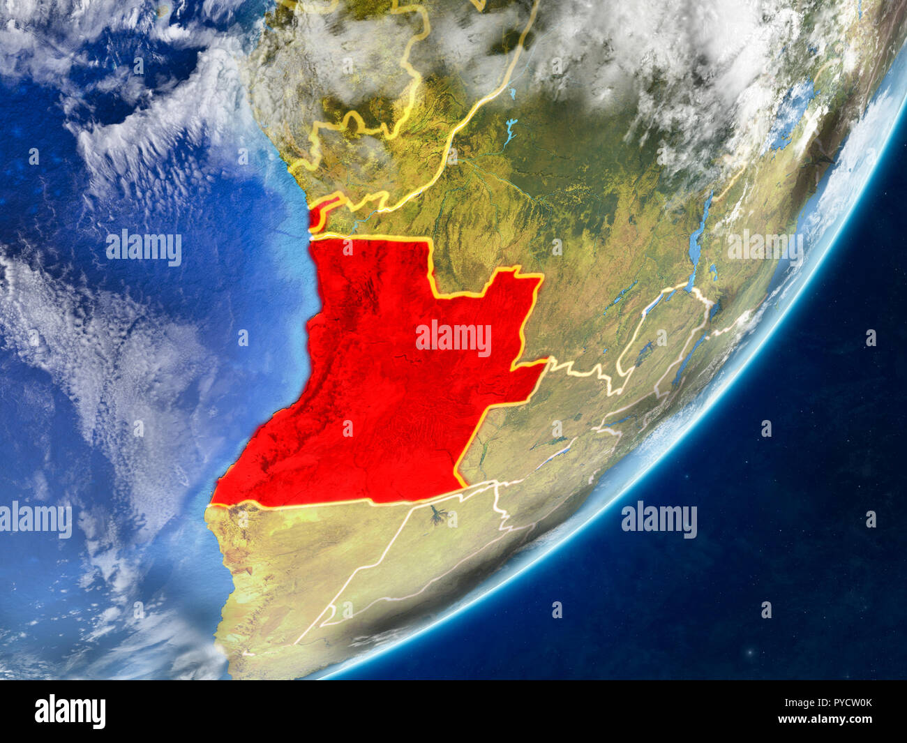 Angola on model of planet Earth with country borders and very detailed ...