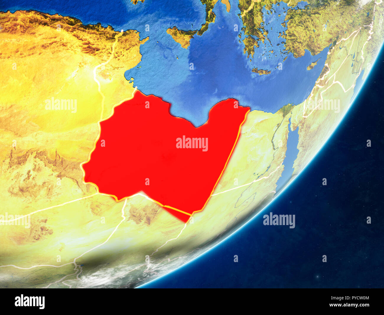 Libya on model of planet Earth with country borders and very detailed ...