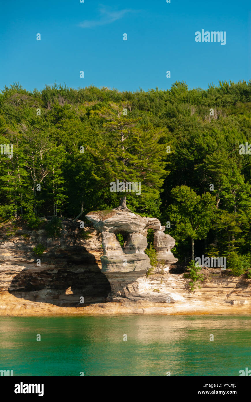 Pictured Rocks National Lakeshore hugs the south shore of Lake Superior ...