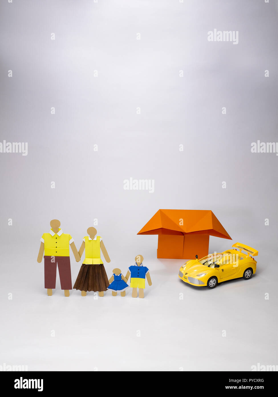 FAMILY OF FOUR IN FRONT OF THEIR HOME/HOUSE AND CAR USING THE ART OF ...