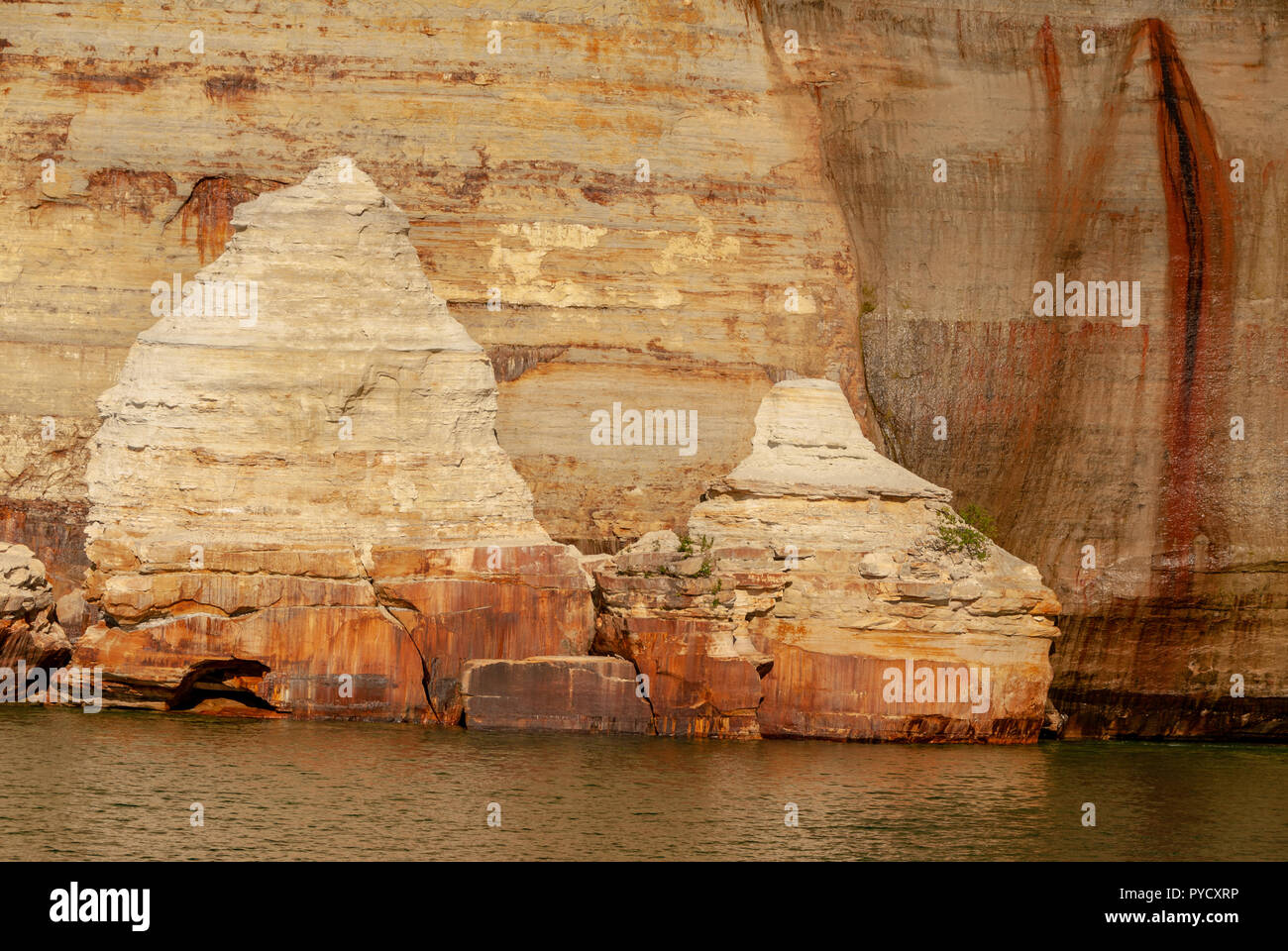 Pictured Rocks National Lakeshore hugs the south shore of Lake Superior ...