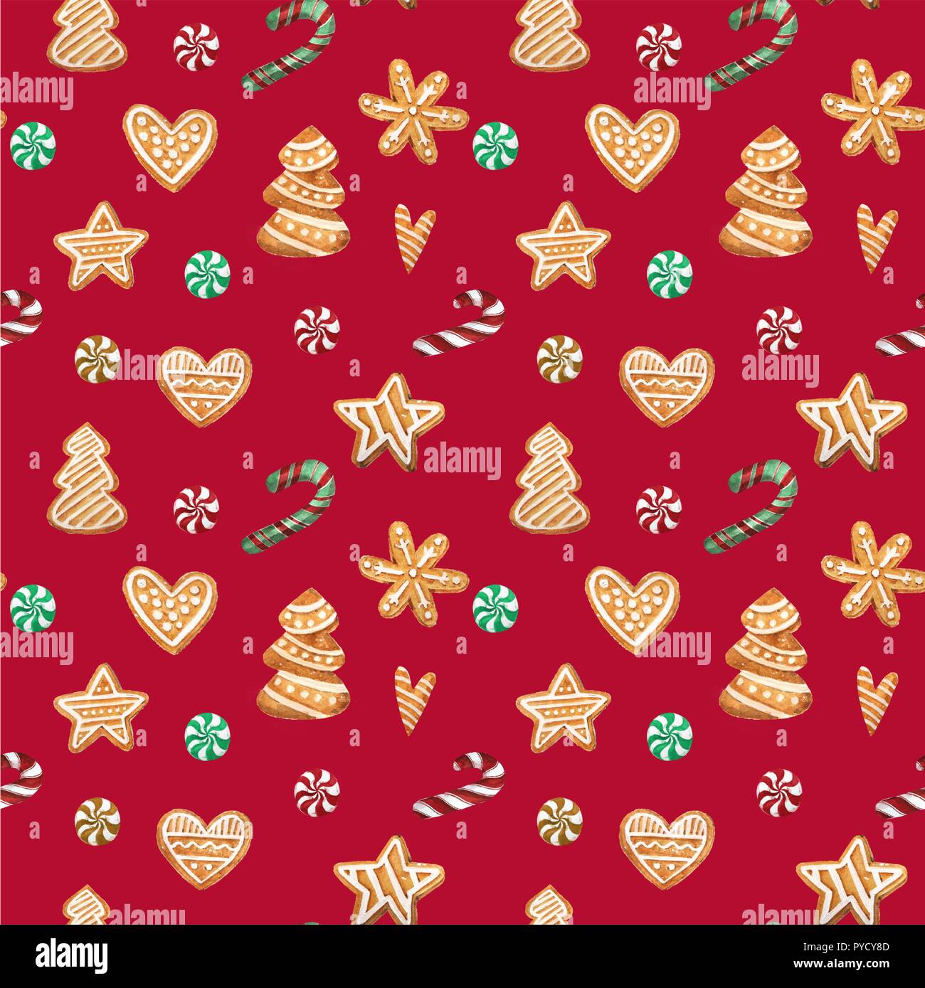 Christmas gingerbread cookies, christmas tree branches, candy cane ...