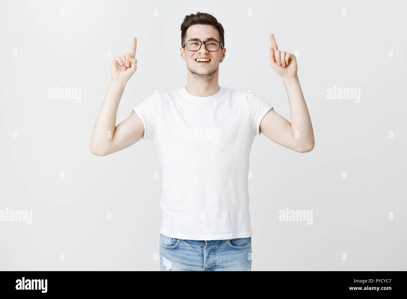 Ambitous good-looking guy ready climbed up corporate ladder raising ...