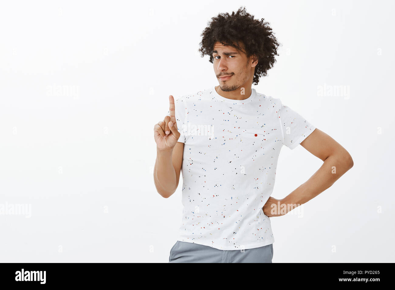 No, you cannot. Portrait of bossy good-looking dark-skinned male model ...