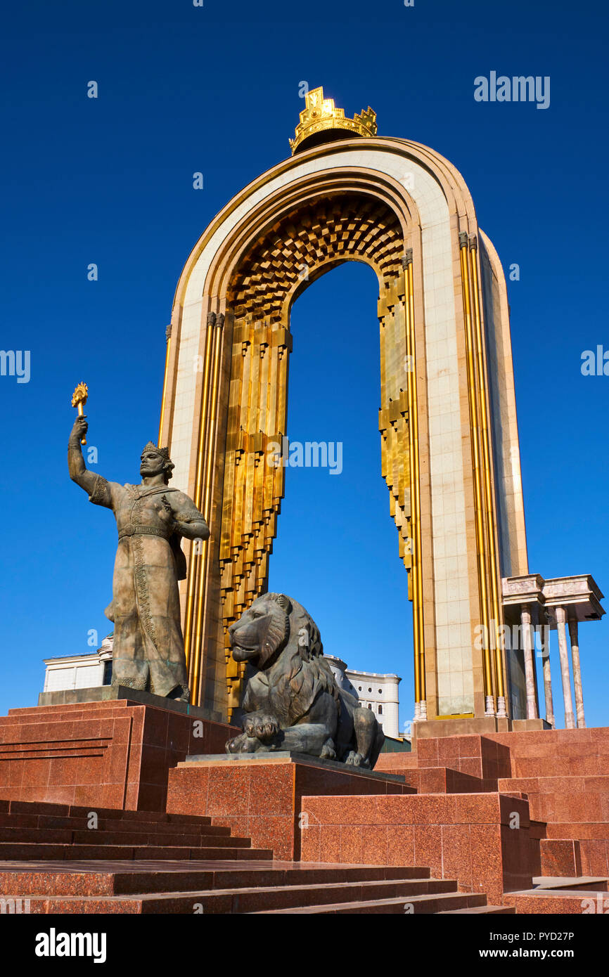 Tajikistan, Central Asia, Douchanbe, Ismail Samani Monument on Dousti ...