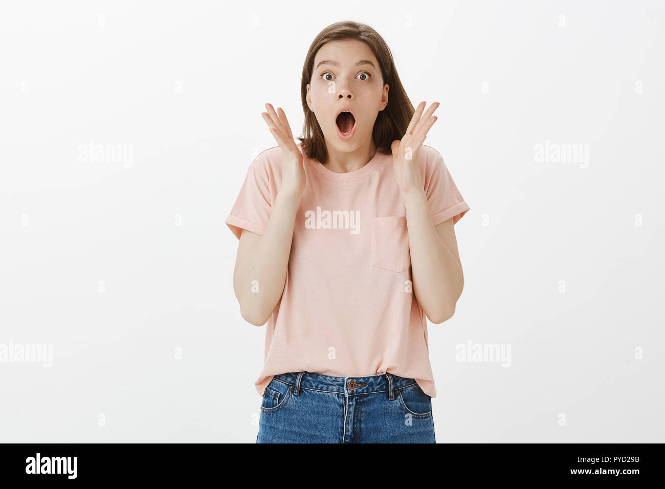 It is miracle, I am amazed. Portrait of surprised and pleased good ...