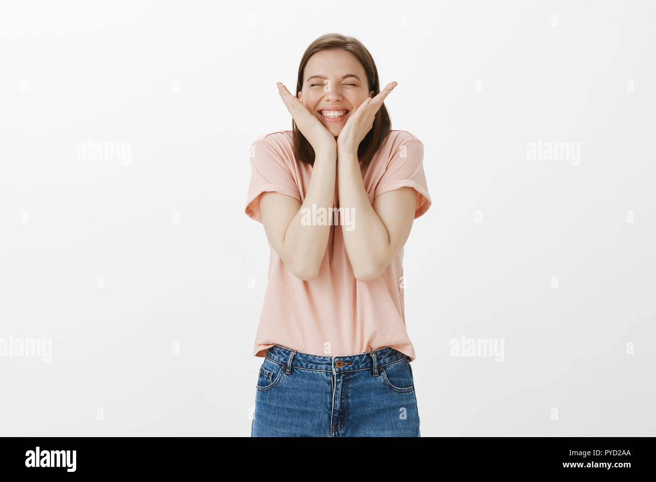 He made me proposal. Excited joyful cute female friend in trendy ...