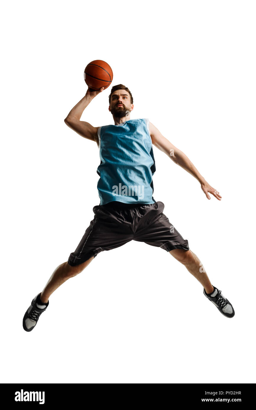 Shooting basketball player on white Stock Photo - Alamy