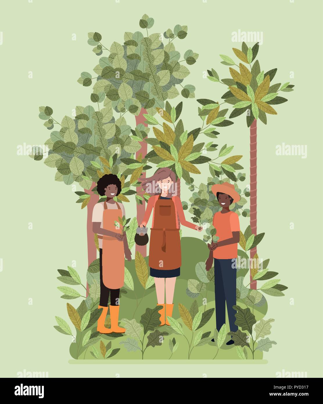 group of women planting trees in the park Stock Vector Image & Art - Alamy