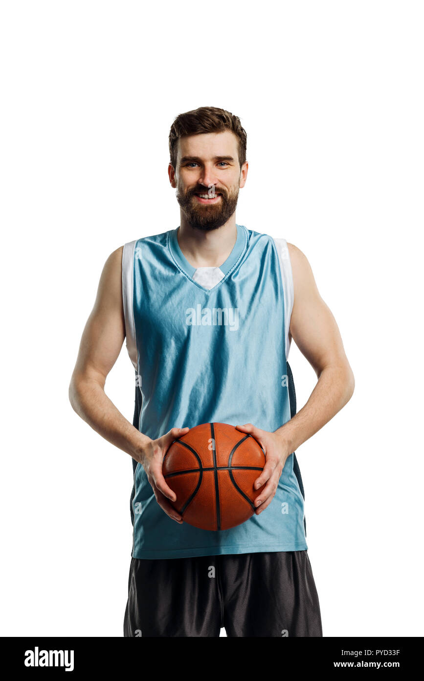 Happy basketball player on white Stock Photo - Alamy