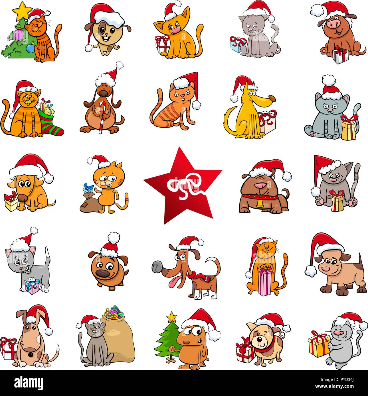 Cartoon Illustration of Animal Characters at Christmas Time Set Stock ...