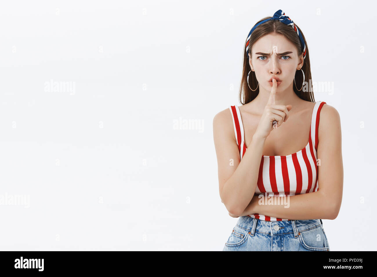 Shut Up Now Irritated Serious Looking Bossy Attractive Woman In