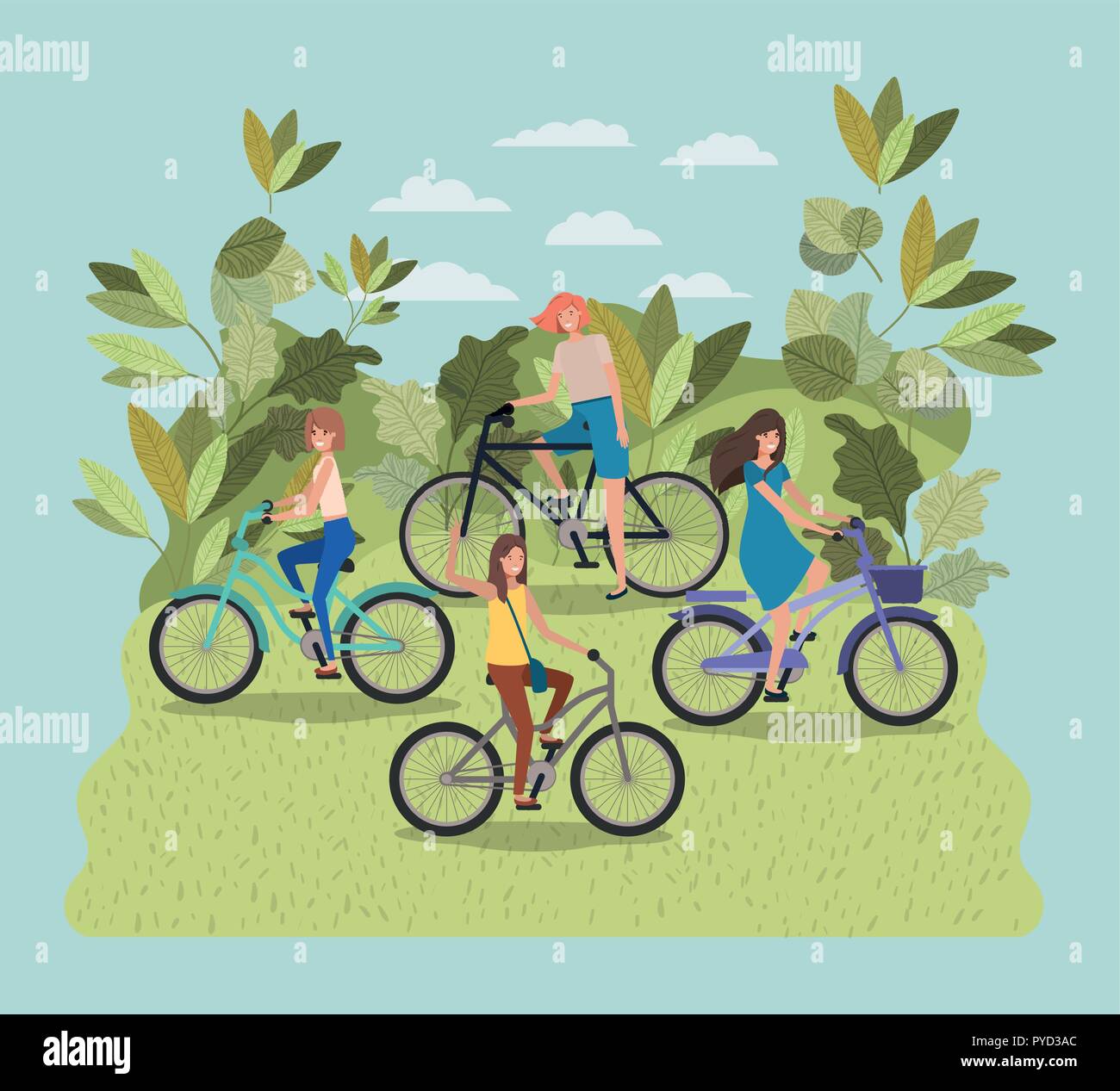 Group friends on grass Stock Vector Images - Alamy