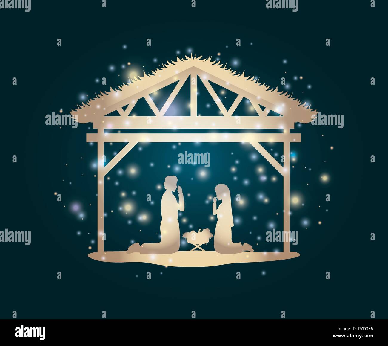 merry christmas card with holy family in stable Stock Vector Image ...