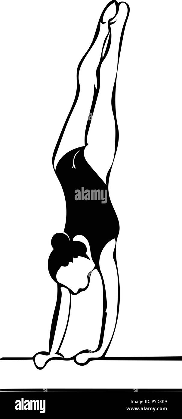 Monochrome Vector Graphic Of Gymnast Performing A Handstand On Beam
