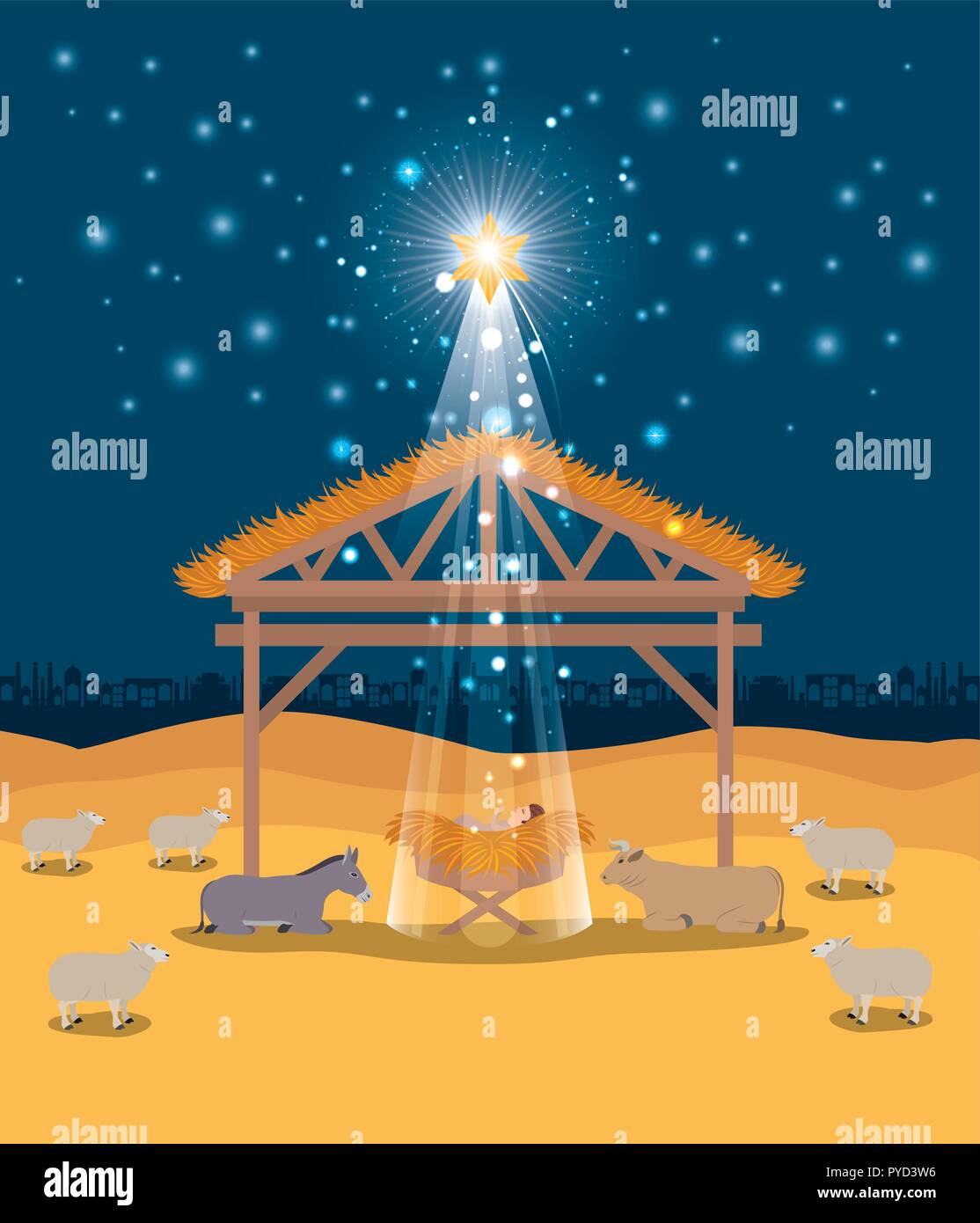 christmas card with manger stable and animals Stock Vector Image & Art ...