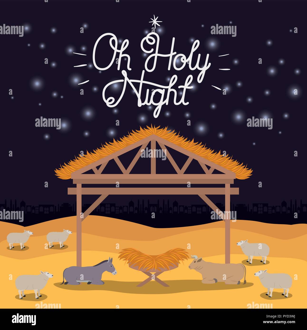 christmas card with manger stable and animals Stock Vector Image & Art ...