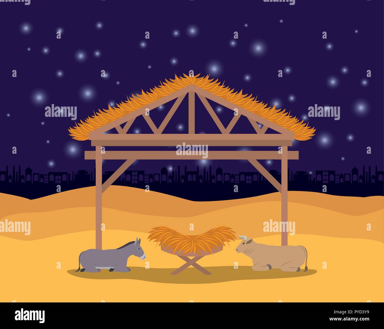 christmas card with manger stable and animals Stock Vector Image & Art ...