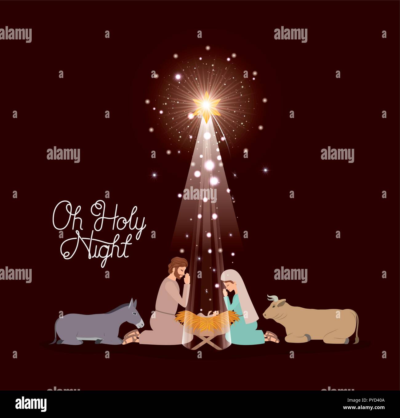 christmas card with holy family and animals Stock Vector Image & Art ...