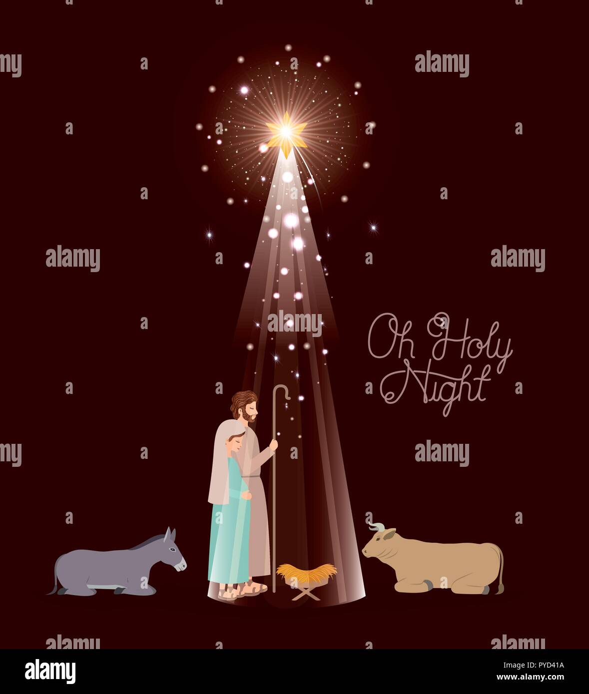 christmas card with holy family and animals Stock Vector Image & Art ...