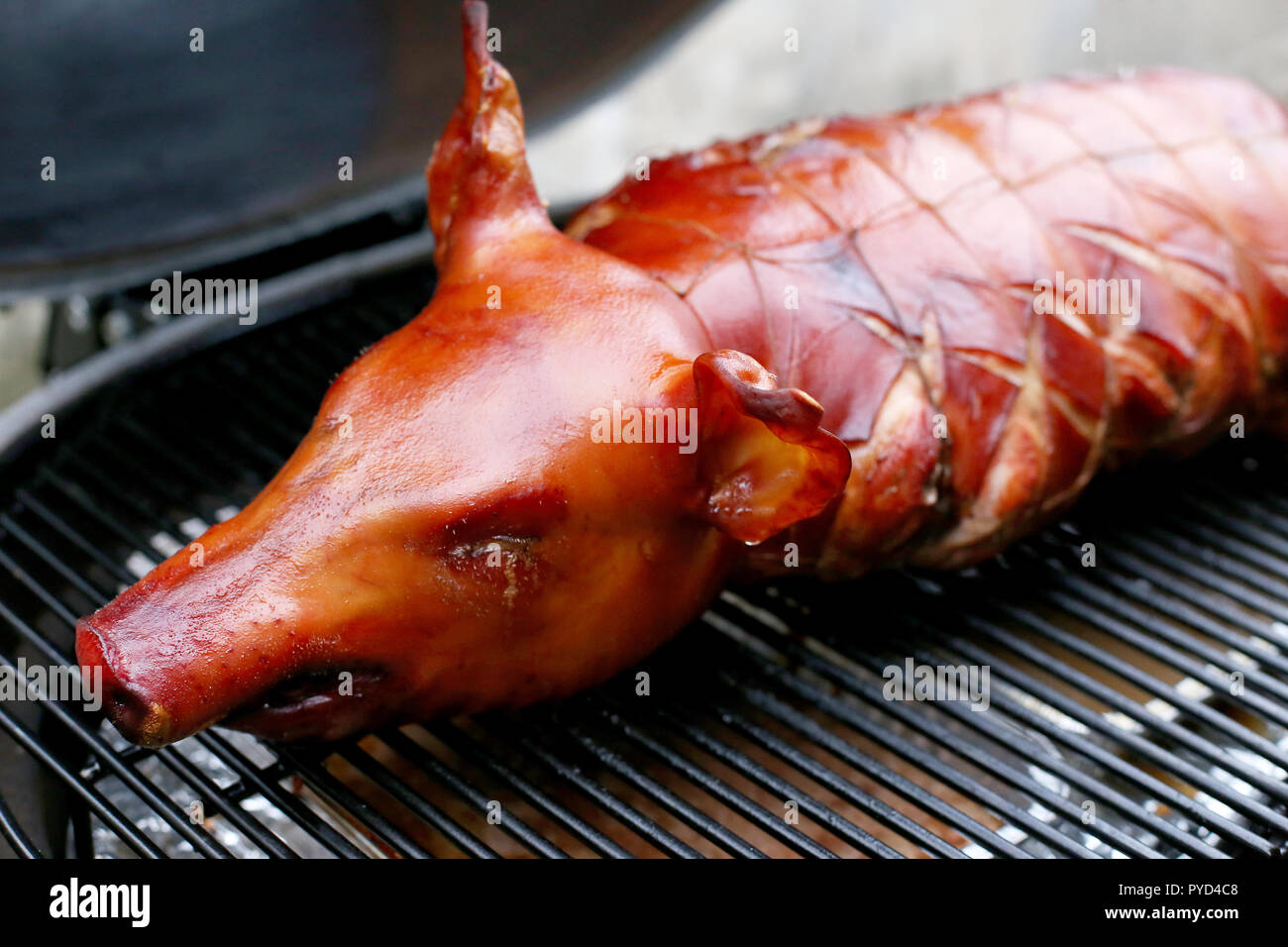 Roasted pork ready for serving. Grilled piglet with head Stock Photo ...