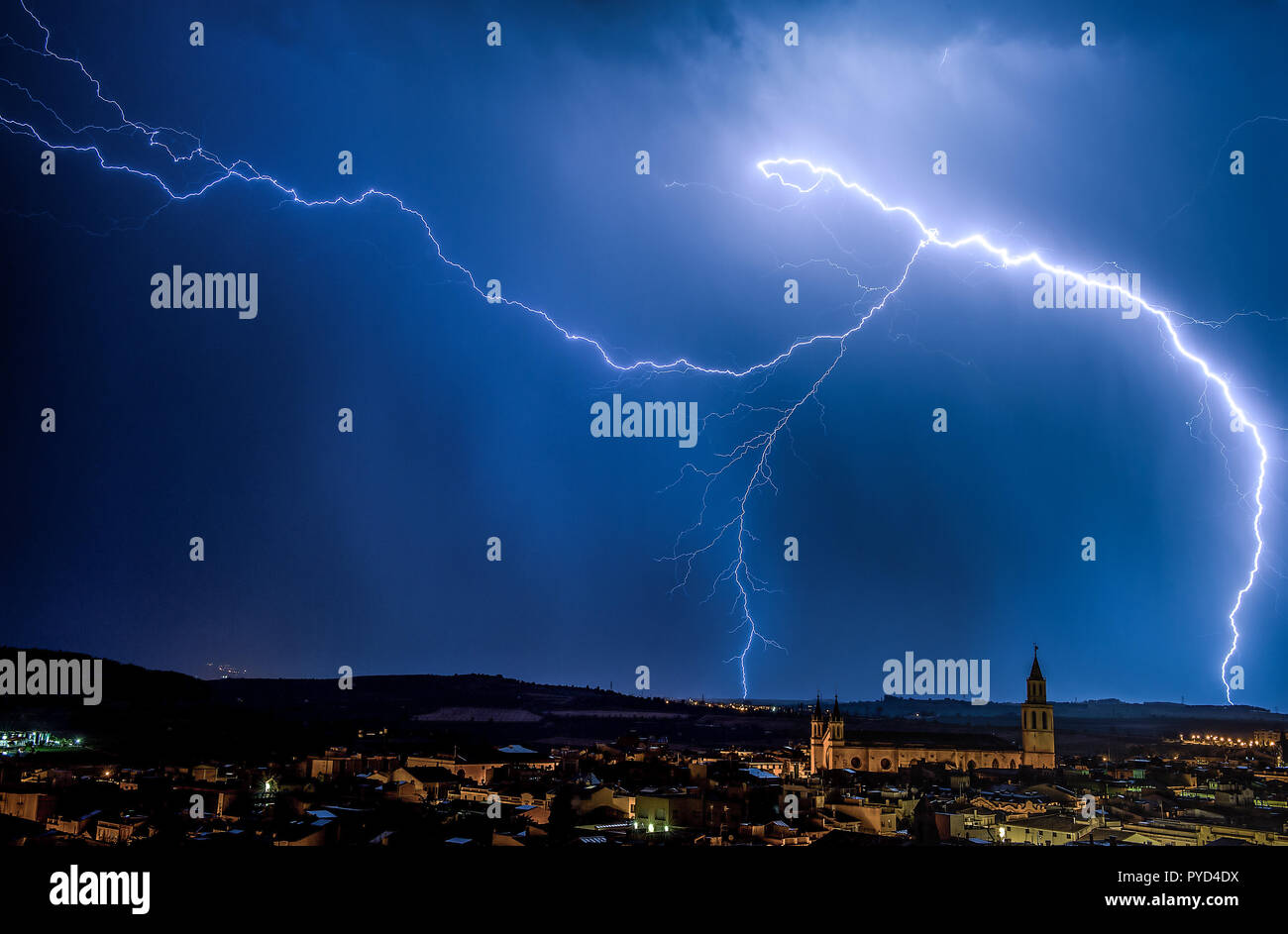 Storm and lightning over the town Stock Photo - Alamy