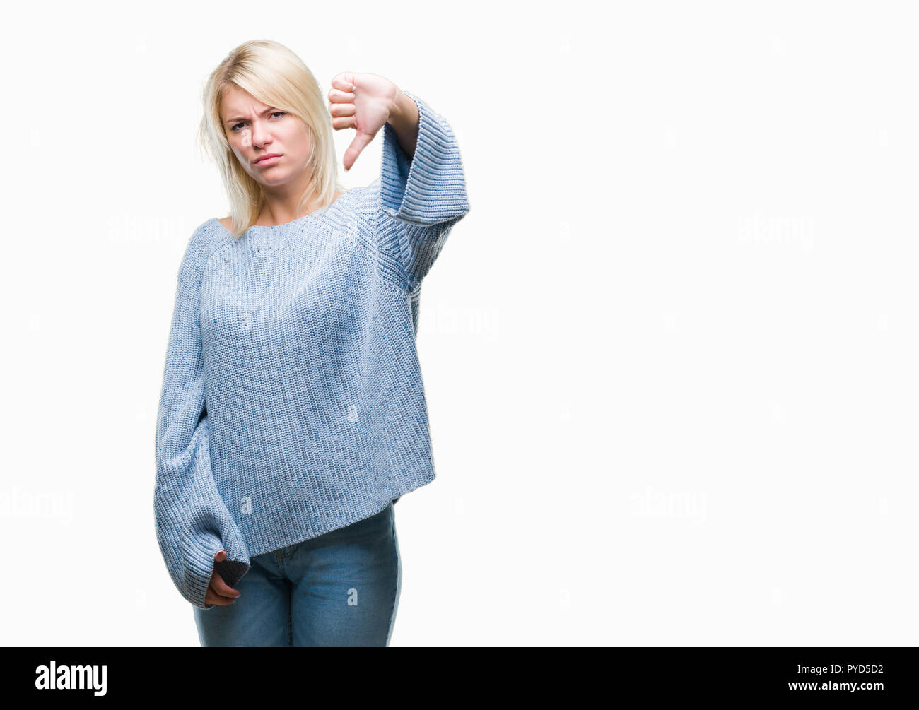 Young beautiful blonde woman wearing winter sweater over isolated ...
