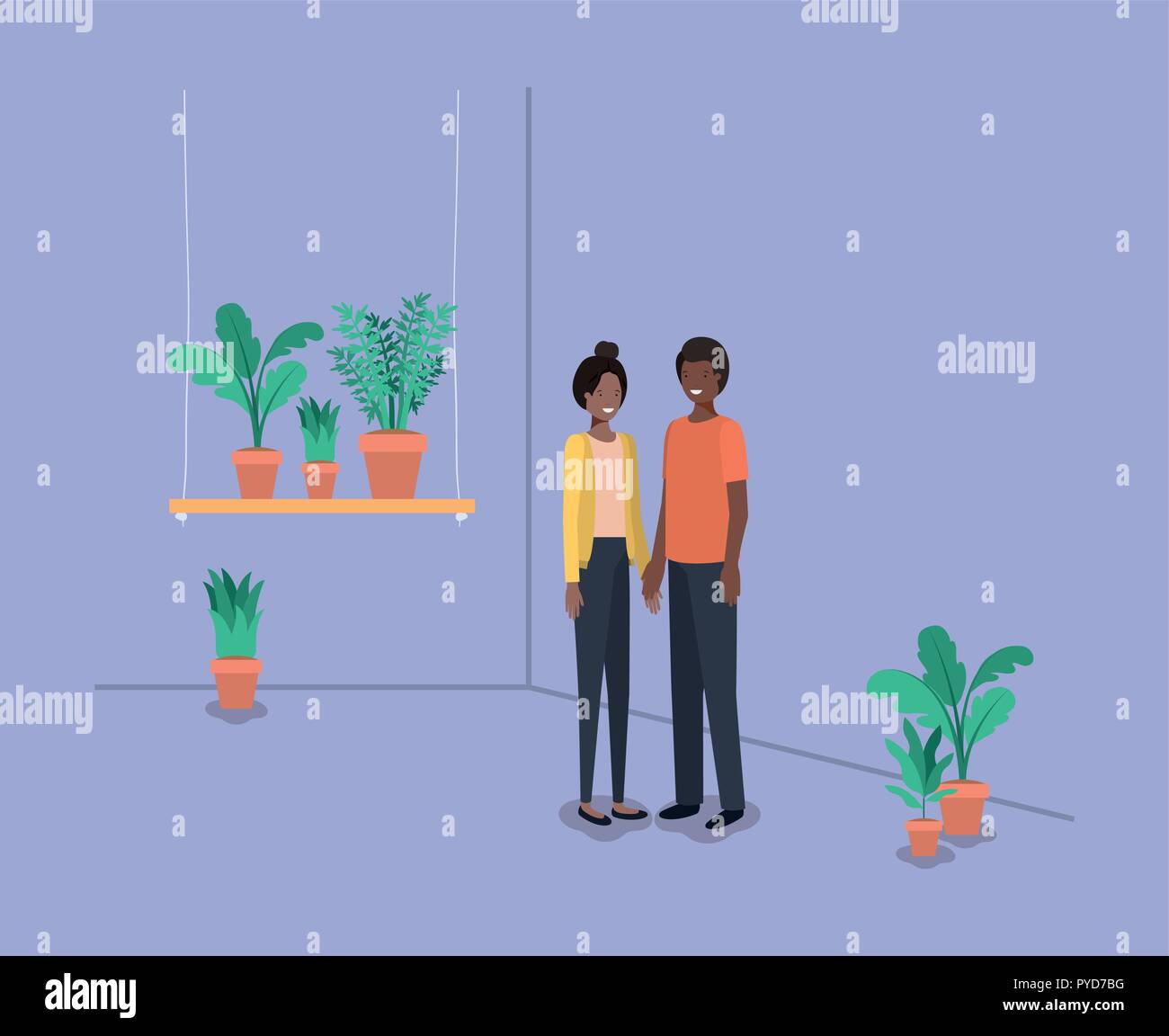 couple with houseplants in shelf Stock Vector Image & Art - Alamy