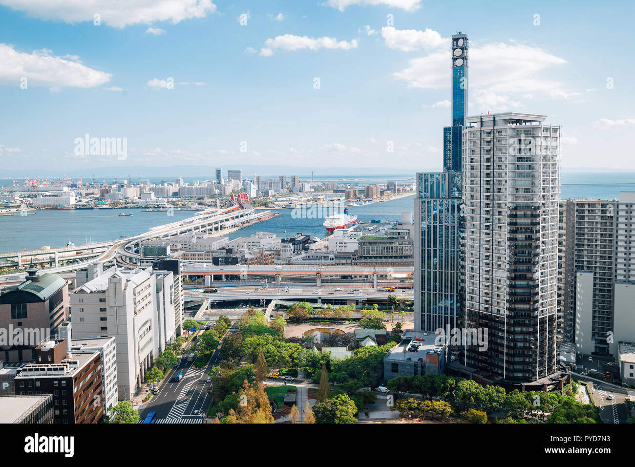Kobe harbor and cityscape from Kobe city hall observation deck in Japan ...