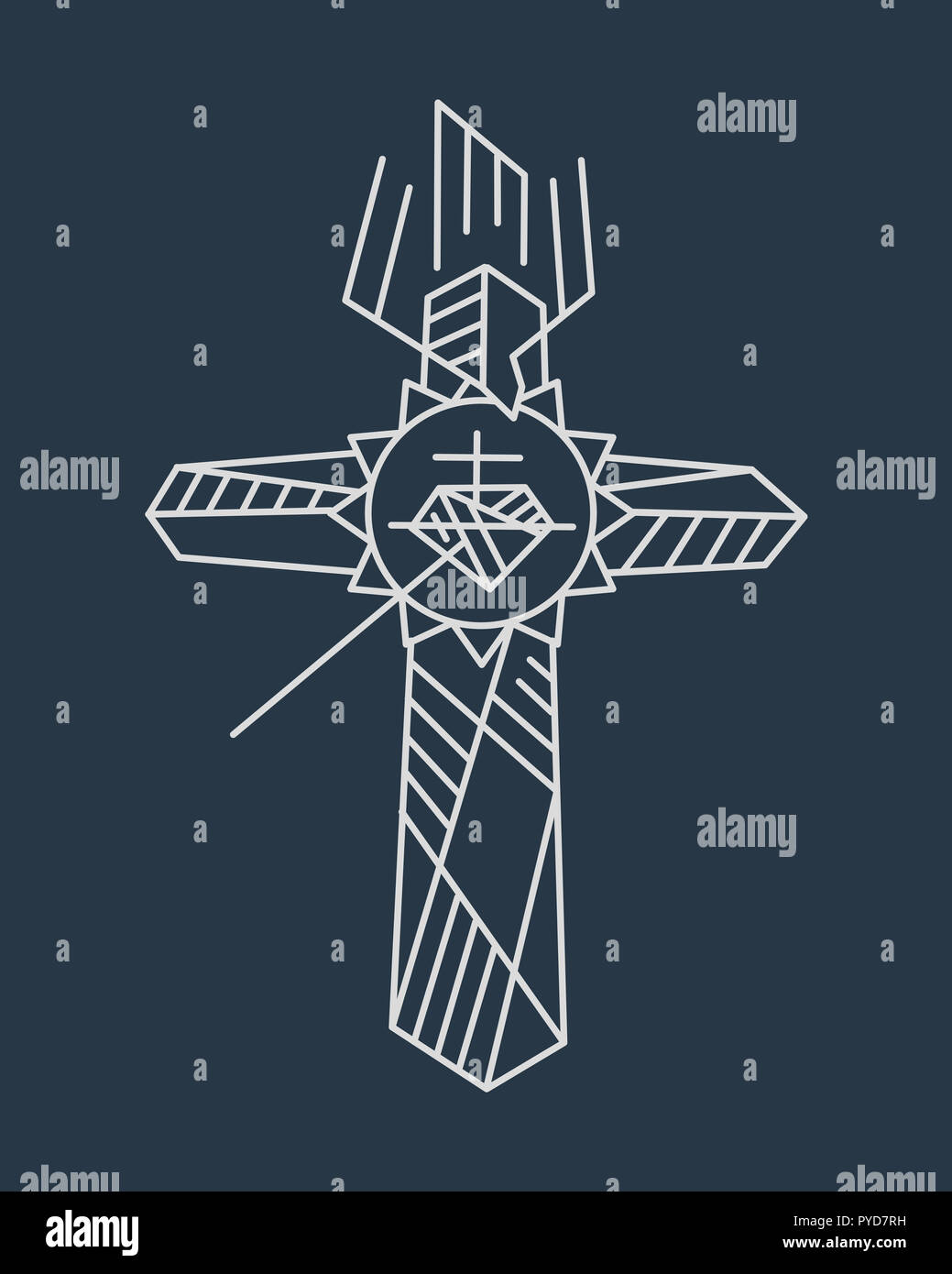 Hand drawn illustration or drawing of a religious Cross symbol, the ...